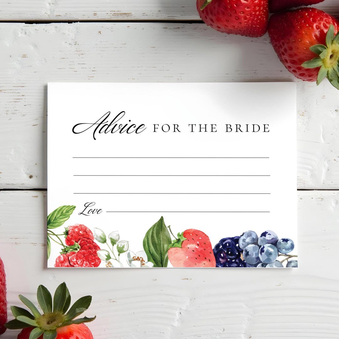 PRINTABLE Berry Bridal Shower Advice for the Bride Card, Activity ...