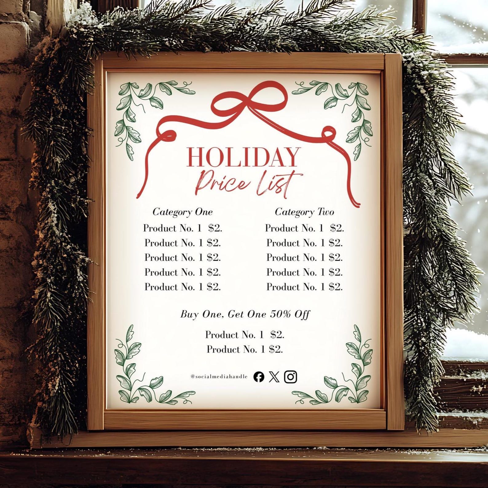 Christmas Price List, Coquette Holiday Pricing Sheet, Editable Canva ...