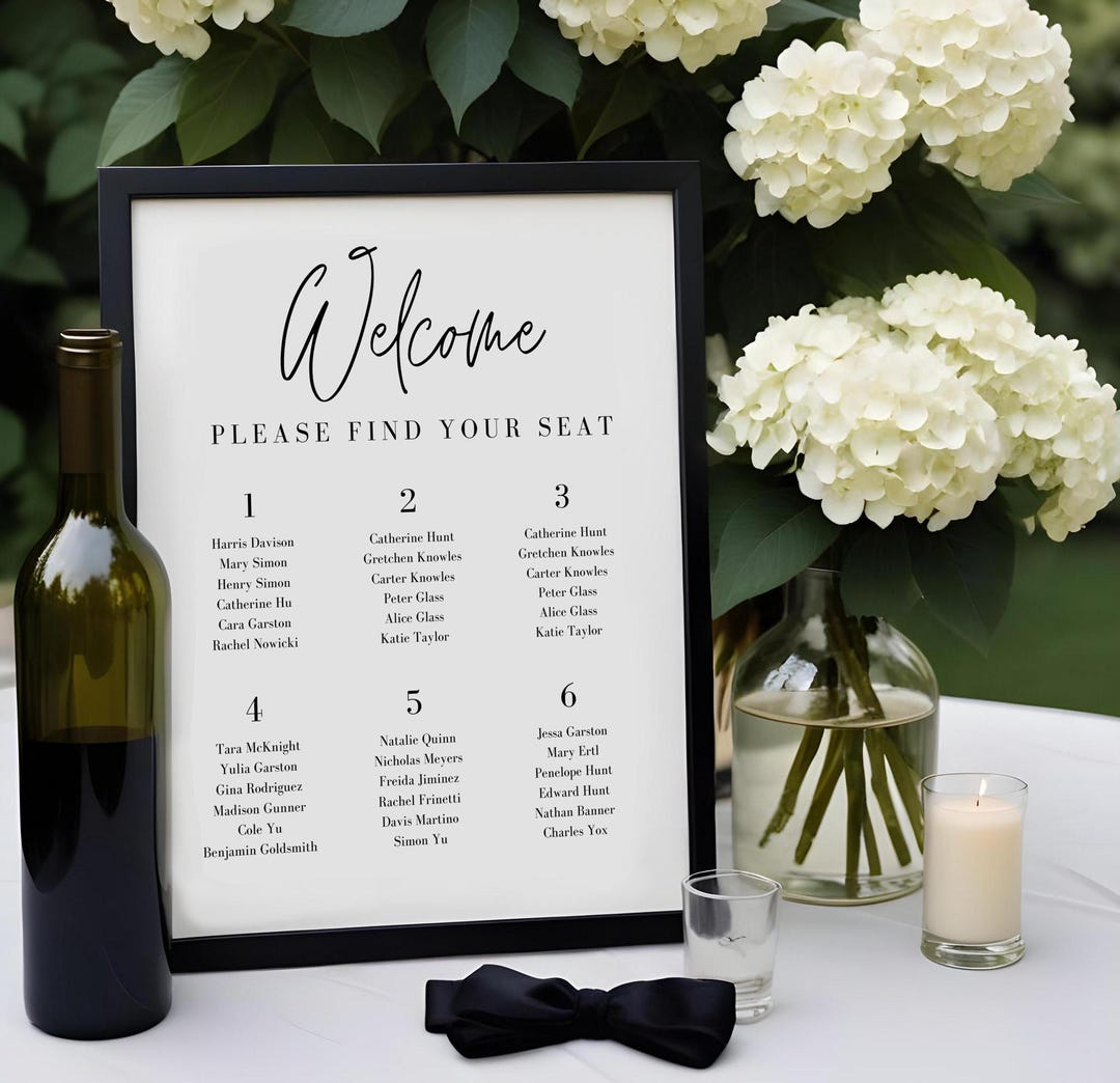 Small Wedding Seating Chart, Editable Template, Minimalist, Elegant ...