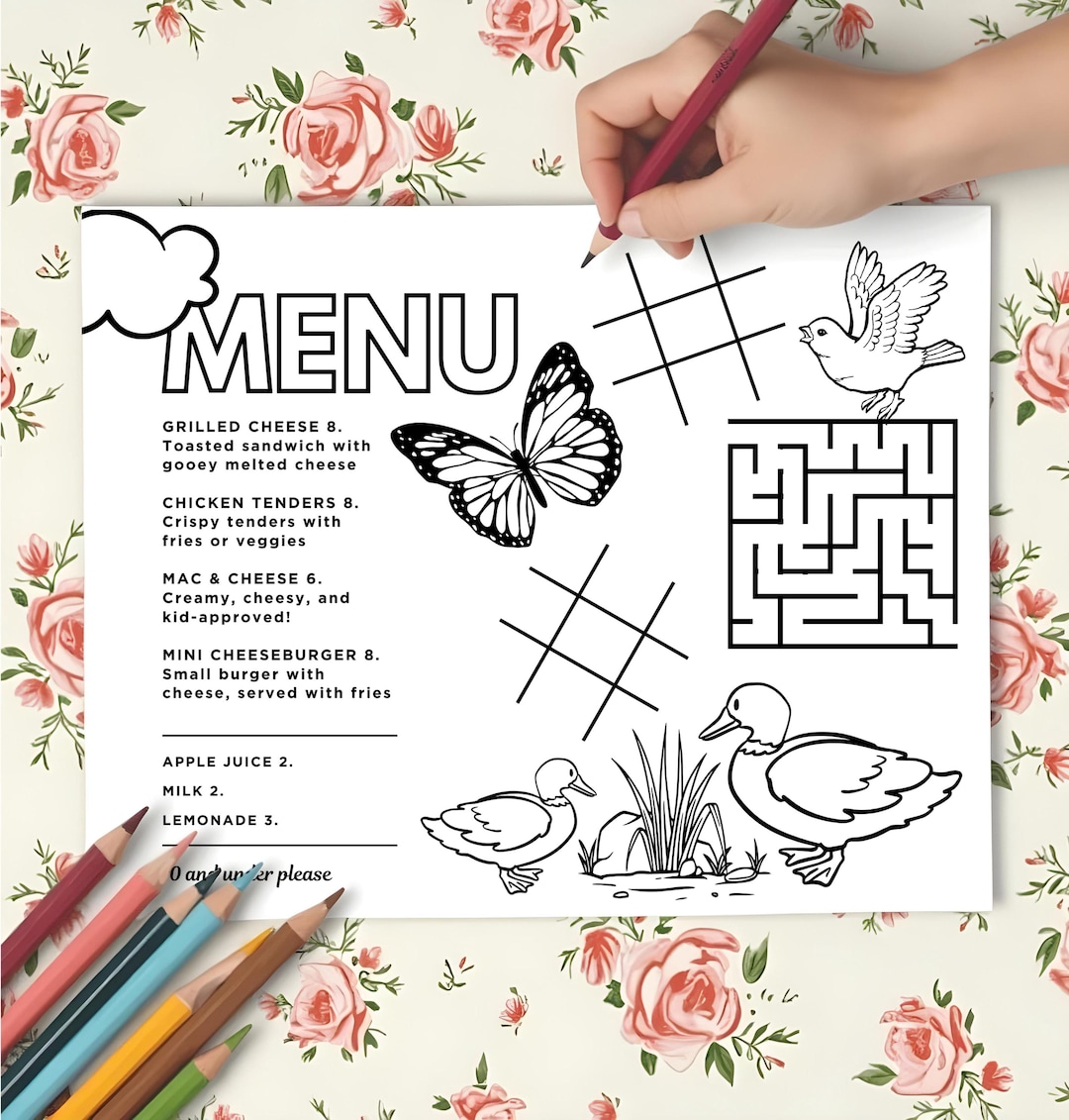 Kids Restaurant Menu Template, Activity Placemat, Canva Template, 8 ...