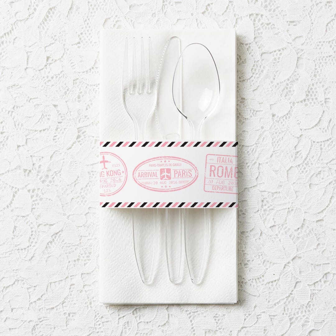Printable Silverware Napkin Wraps, Travel Bridal Shower Decor, Bon ...