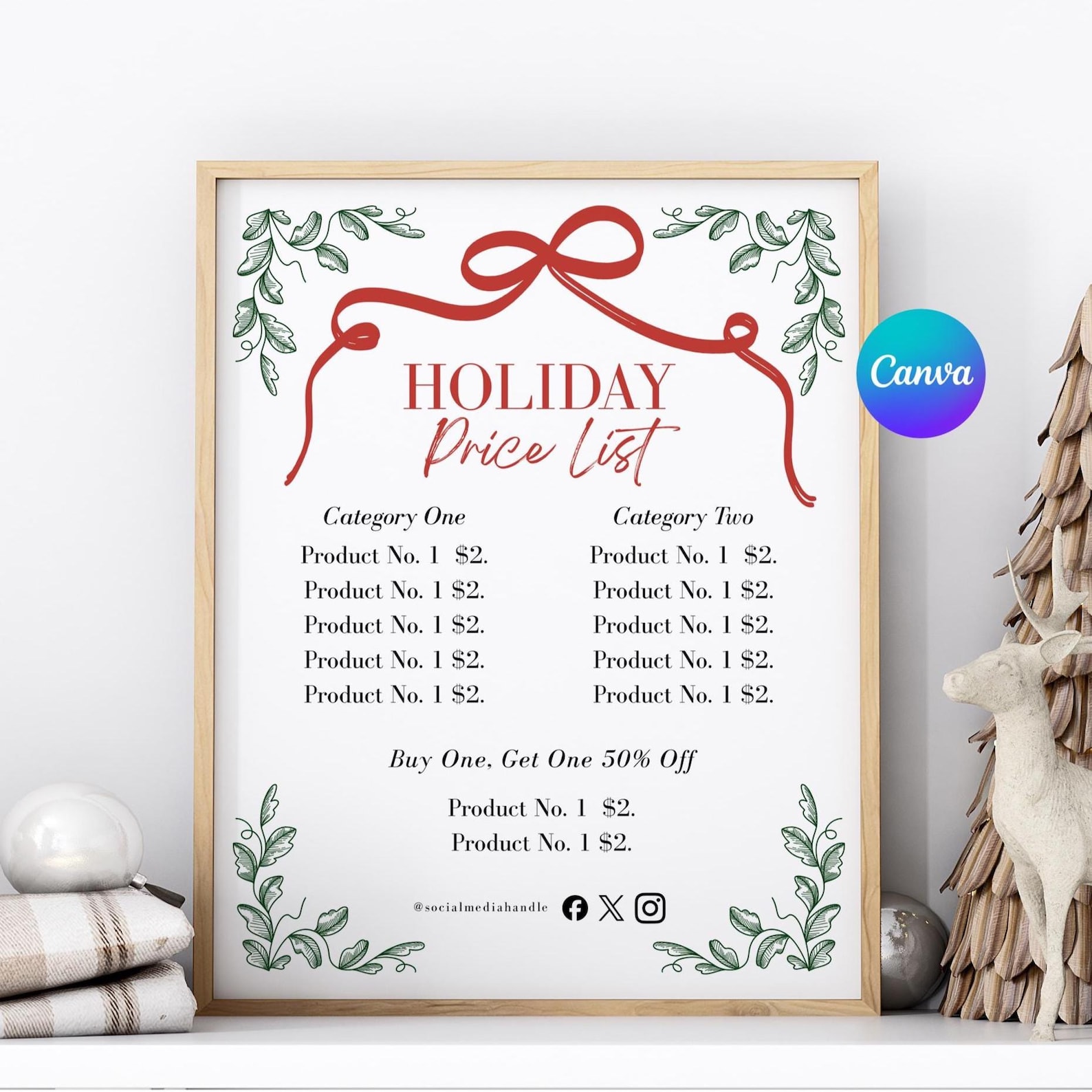 Christmas Price List, Coquette Holiday Pricing Sheet, Editable Canva ...