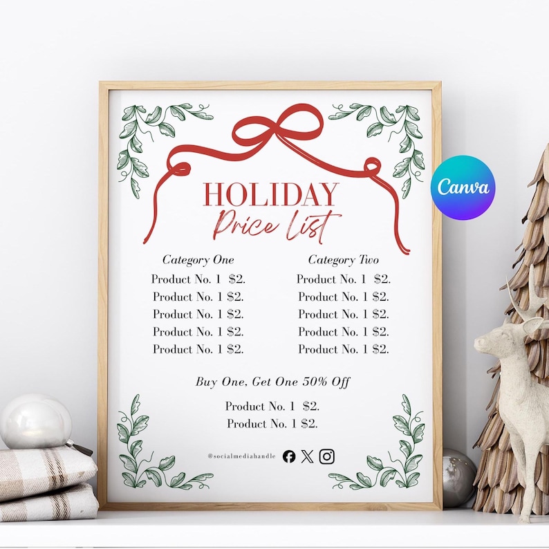 Christmas Price List, Coquette Holiday Pricing Sheet, Editable Canva ...