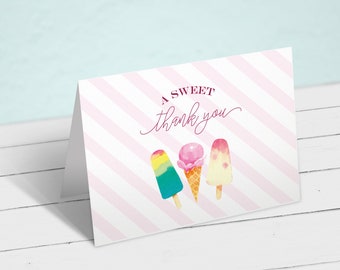 Ice Cream Party Thank You Card - Etsy