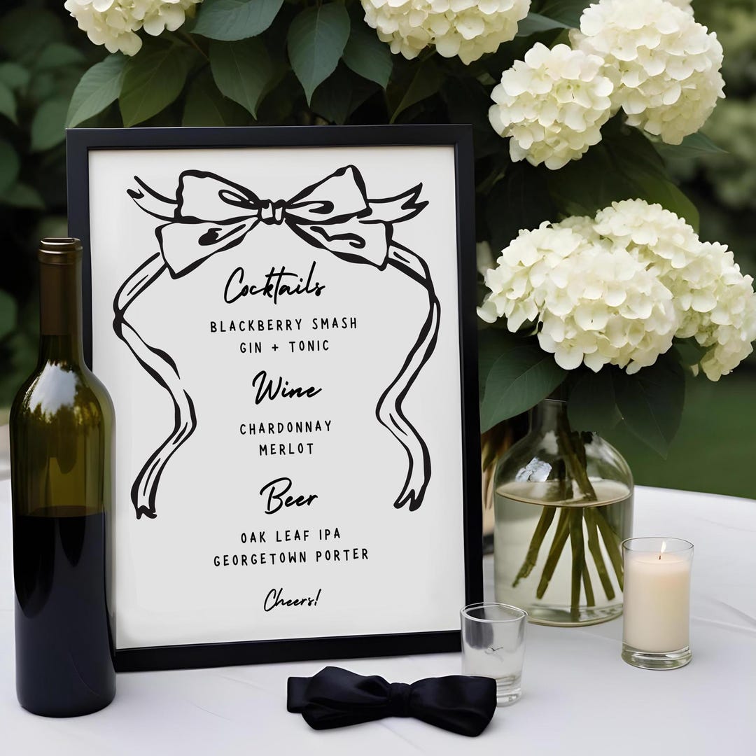 Bow Bar Menu, Editable Template, 3 Sizes, Any Color, Wedding, Event ...
