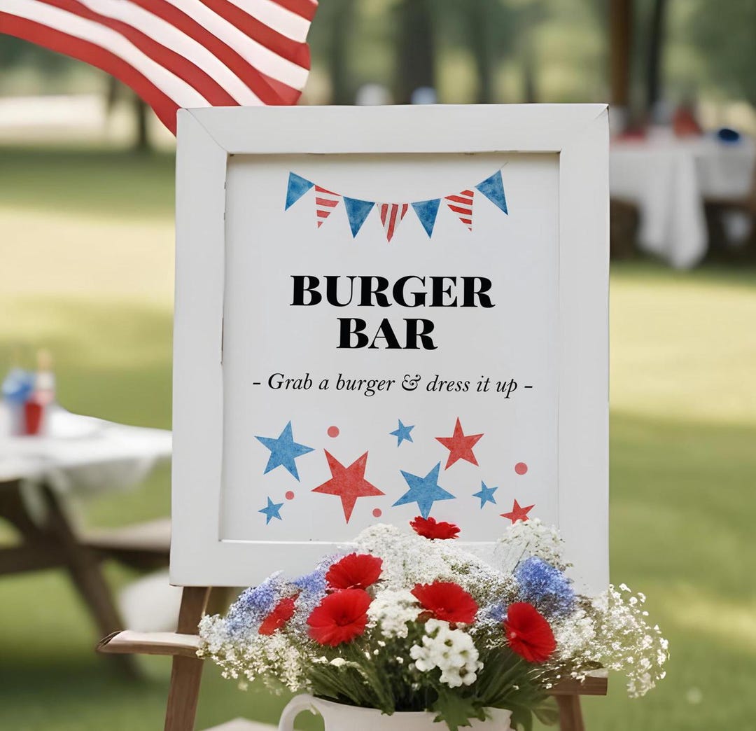 Burger Bar Sign, Printable Sign, Summer BBQ, 4th of July Cookout ...