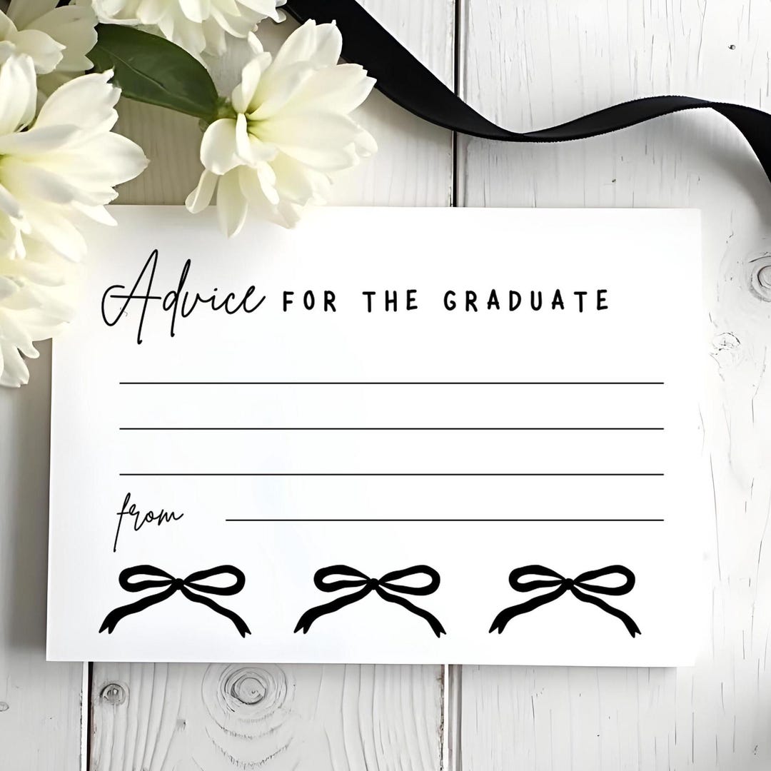 Graduation Advice Cards, Graduate Keepsake, Black Bow Theme, Editable ...