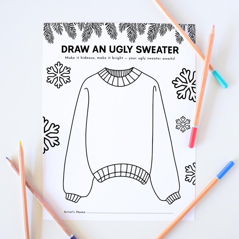 Drawn an Ugly Sweater, Winter or Christmas Activity, Funny Party Craft ...