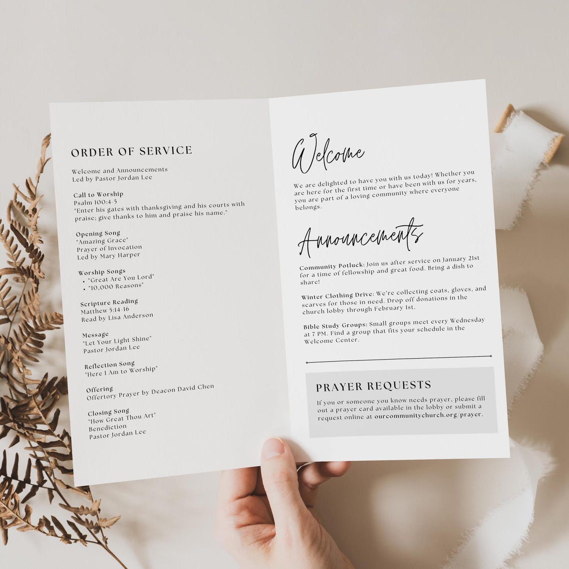 Modern Church Bulletin Template, Weekly Order of Service, Canva ...