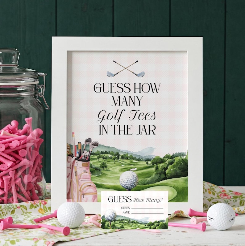Guess How Many Golf Tees Game, Sign and Guess Cards, Pink Golf Bridal ...