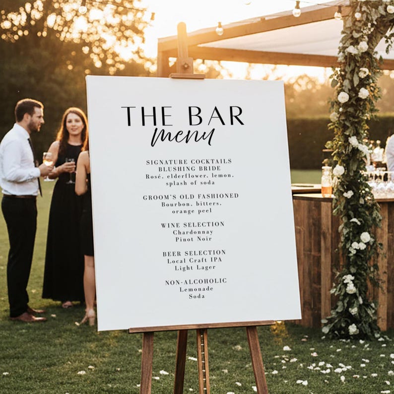 Elegant Bar Menu Template, Large Cocktail Poster, Wedding & Event Drink ...