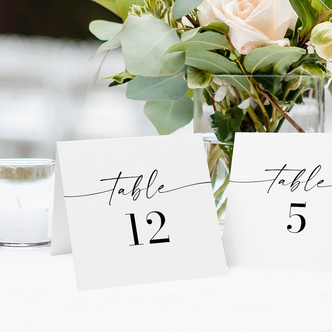 Modern Minimalist Table Numbers 1-25, Simple Folded Tent Cards, Wedding ...
