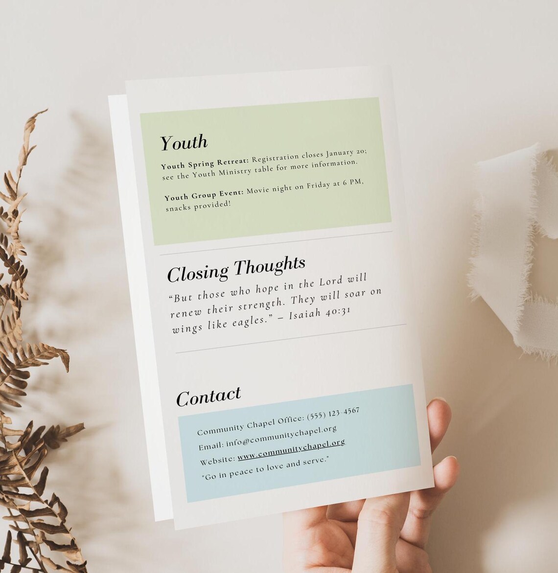 Weekly Church Program / Bulletin, Editable Canva Template, Stained ...