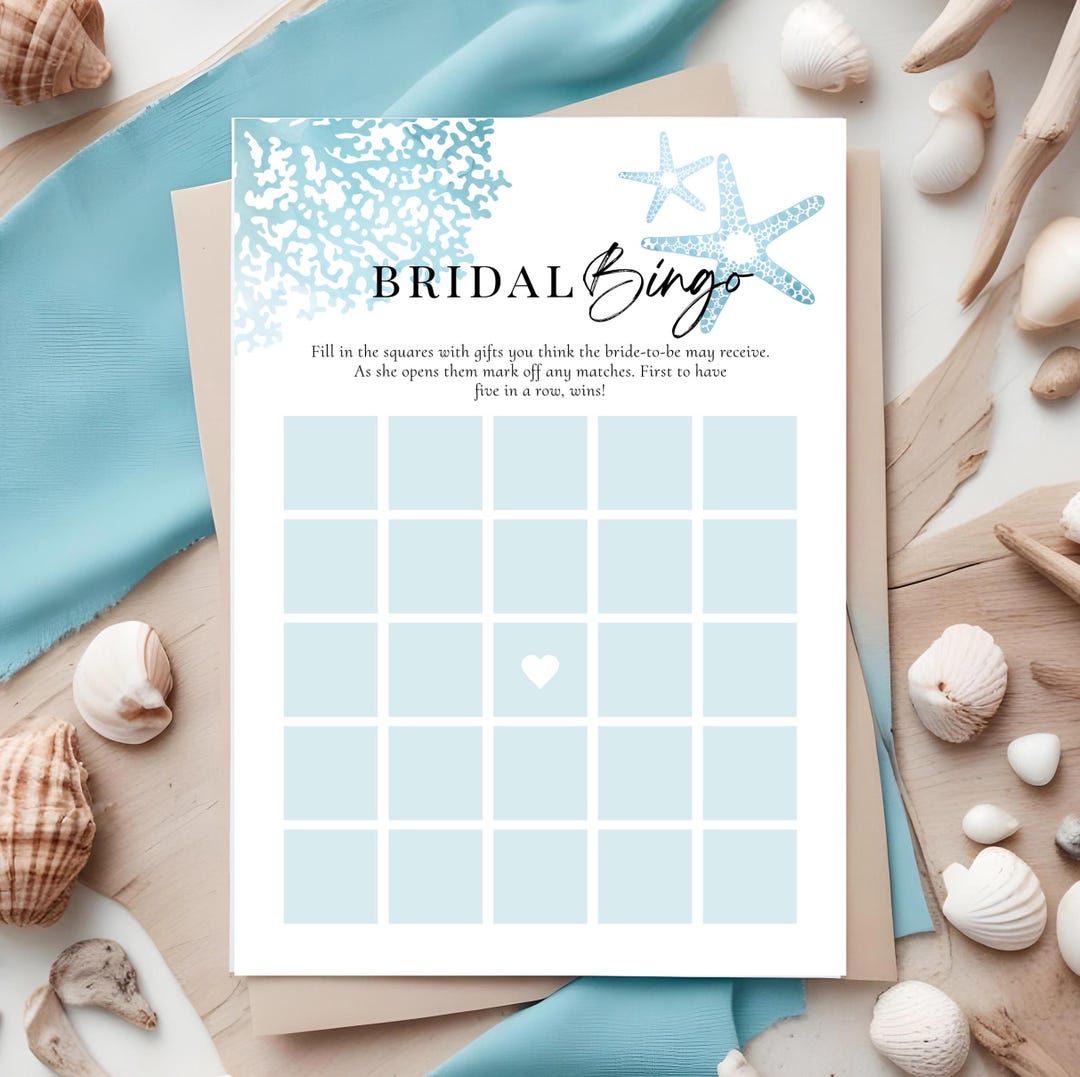 PRINTABLE Bridal Bingo Game, Beach Wedding, Ocean, Bridal Shower Game ...