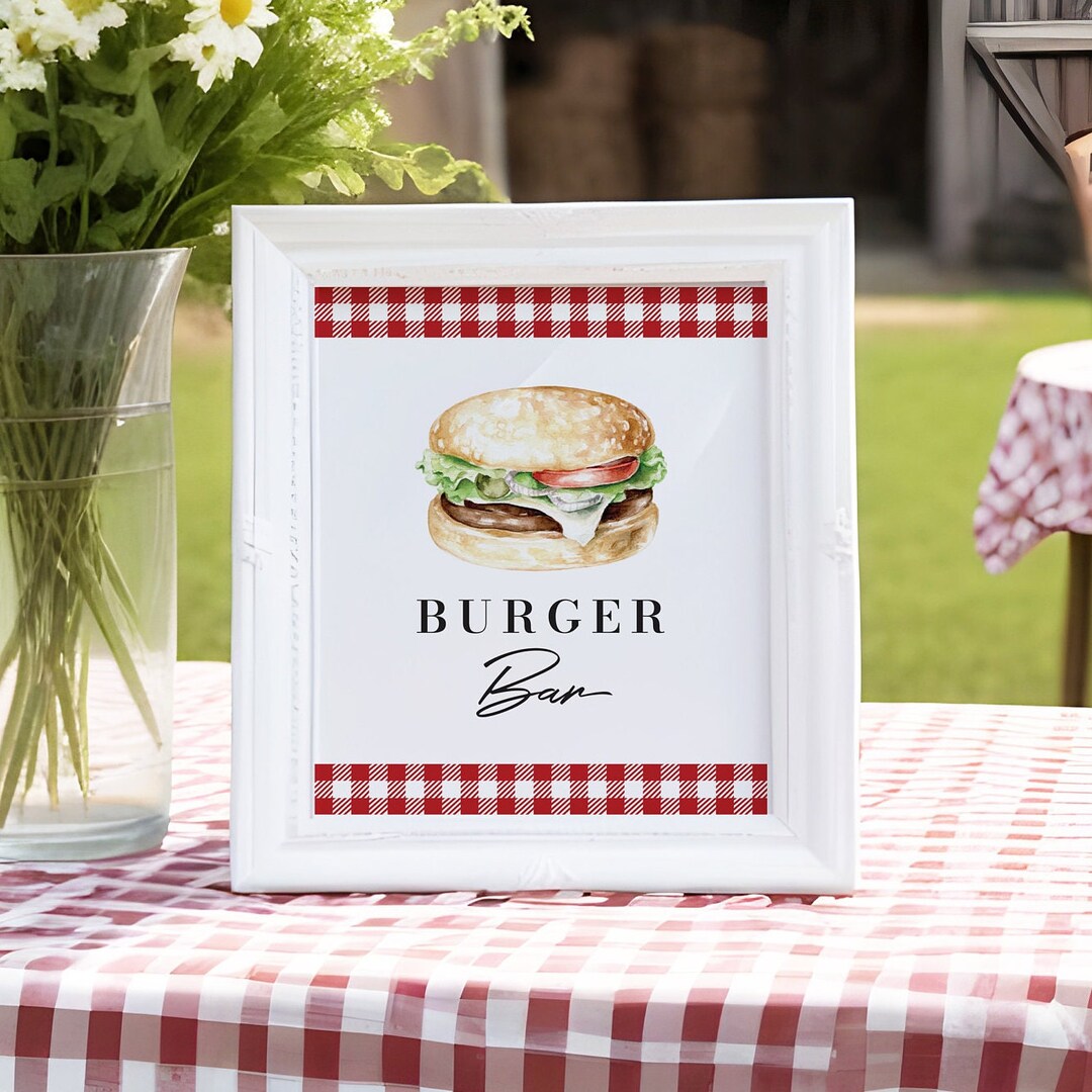 Burger Bar Sign, Printable BBQ Sign, Picnic, Cookout, Father's Day ...