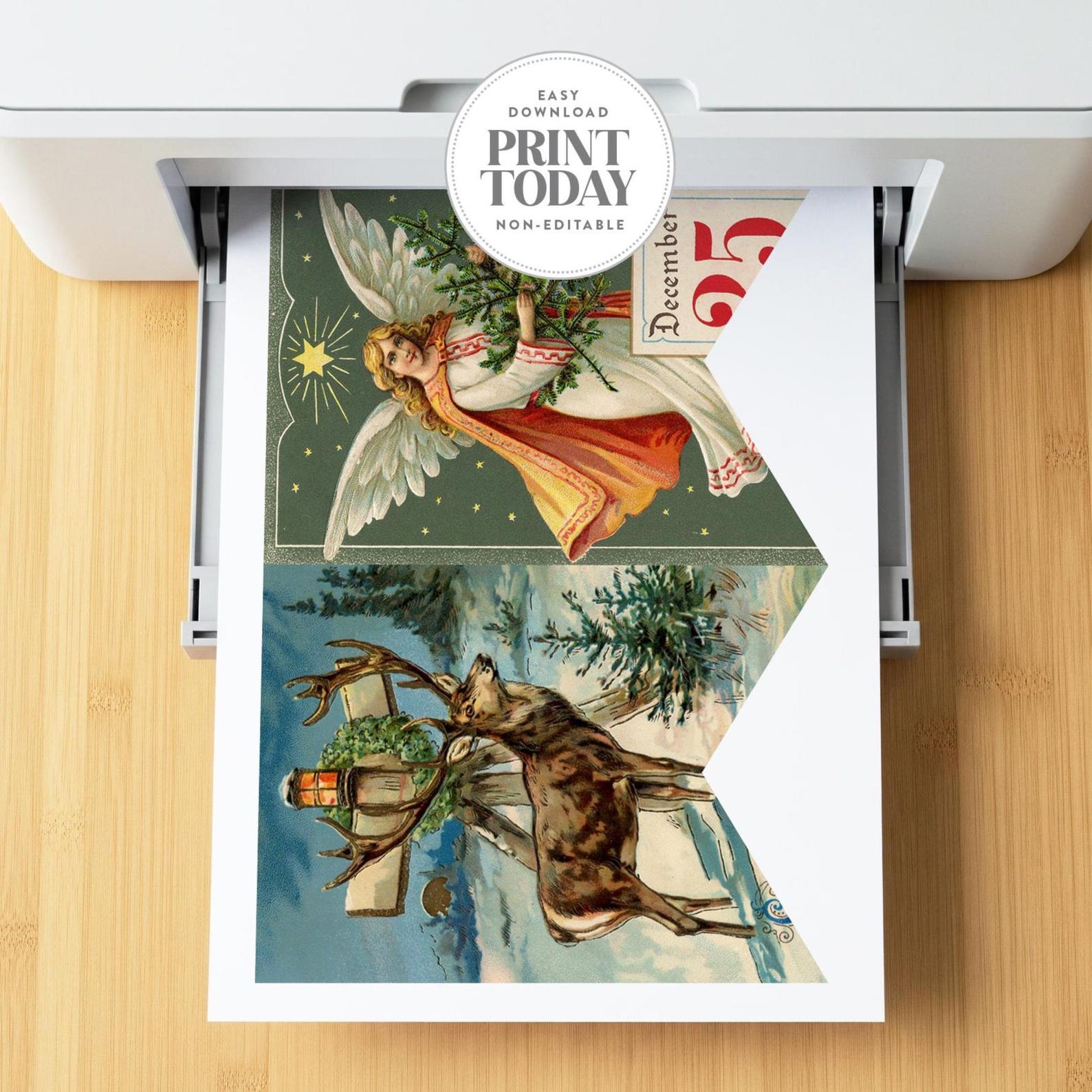 Printable Vintage Christmas Card Banner, Easy DIY Holiday Decoration ...