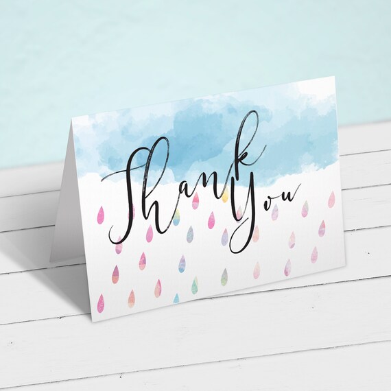 Watercolor Rain Shower Thank You Card Matching Thank You | Etsy