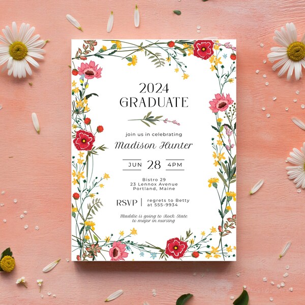 Wildflower Graduation Invitation - Etsy