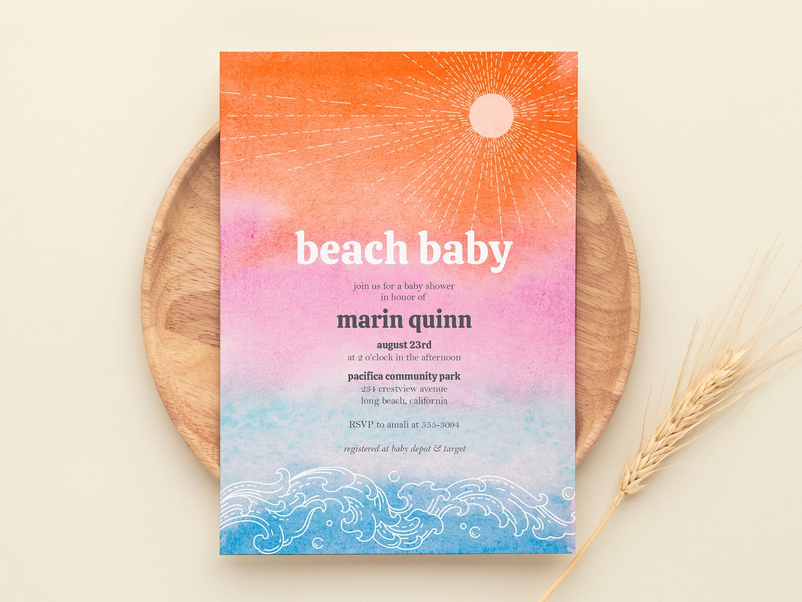 Surf Beach Baby Shower Invitation Editable Template Surf | Etsy