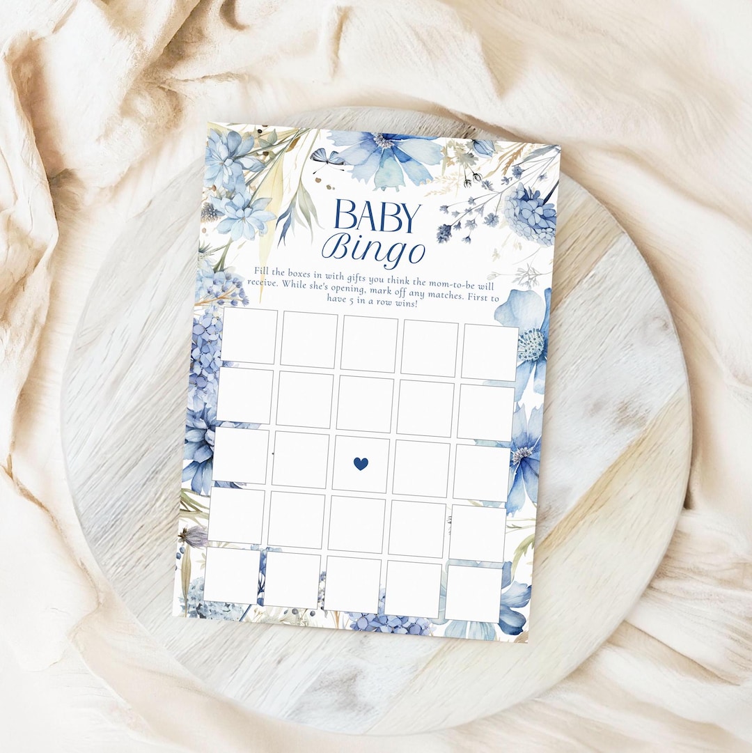 Blue Wildflower Baby Shower Bingo Game (digital Download) - Etsy