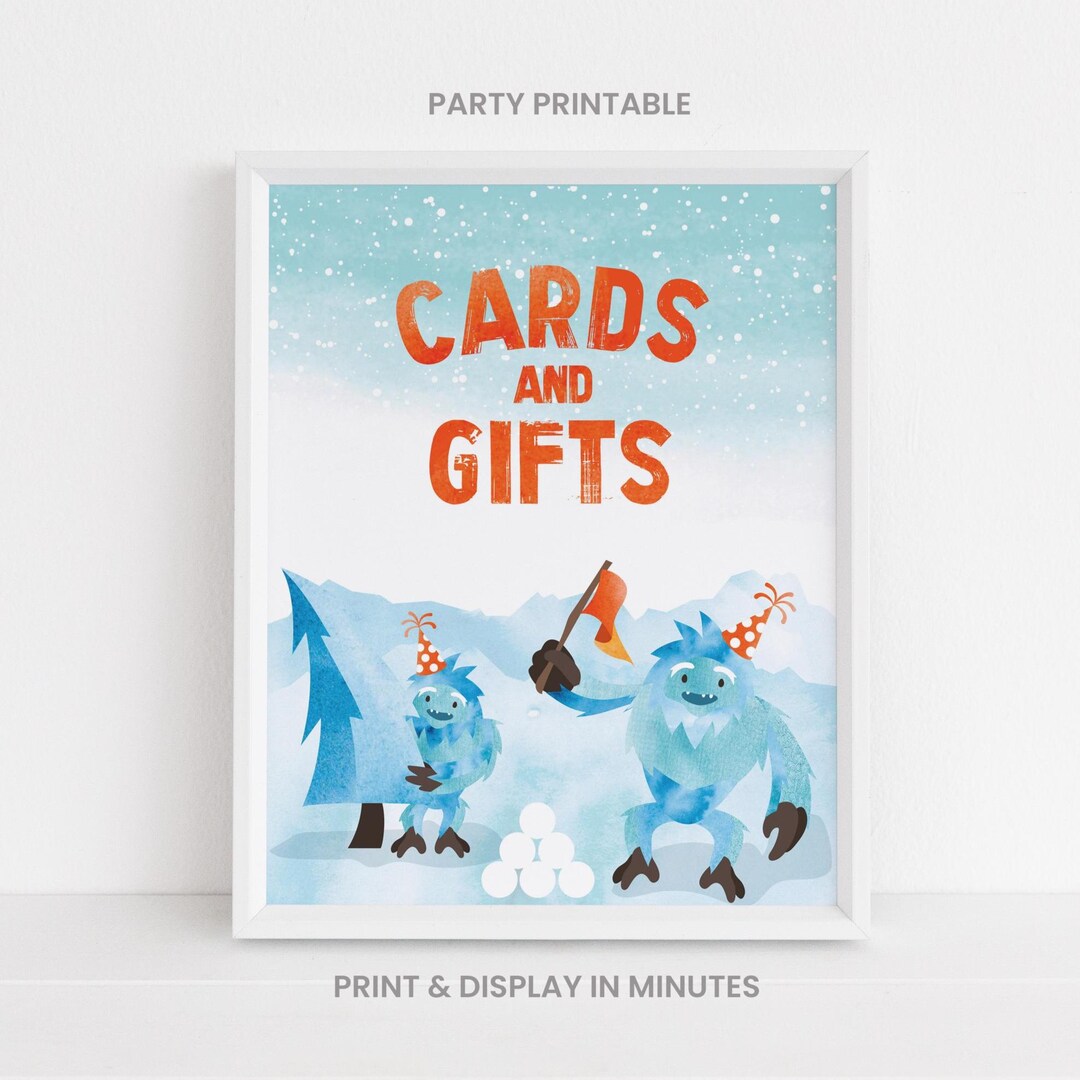Cards and Gifts Sign, Yeti to Party, Boys Winter Birthday, 5x7 & 8x10 ...