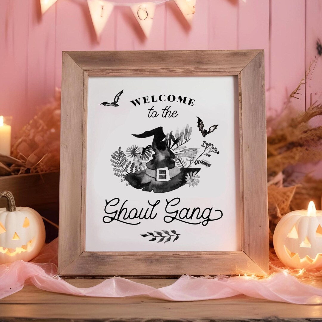 PRINTABLE Ghoul Gang Sign, Halloween Welcome Sign, Witch Hat, Girls ...