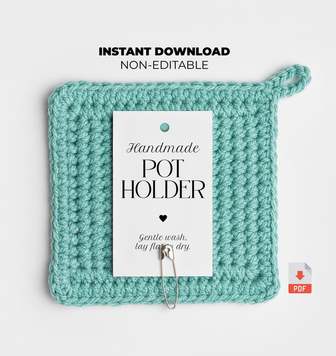 Handmade Pot Holder Tag, Craft Fair Vendor Printable, Hand Knit ...