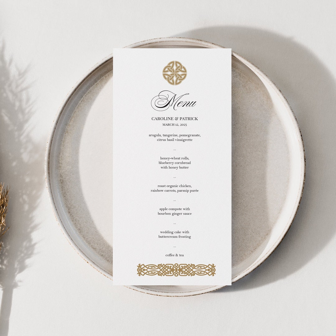 Irish Celtic Knot Wedding Menu Template Irish or Celtic - Etsy