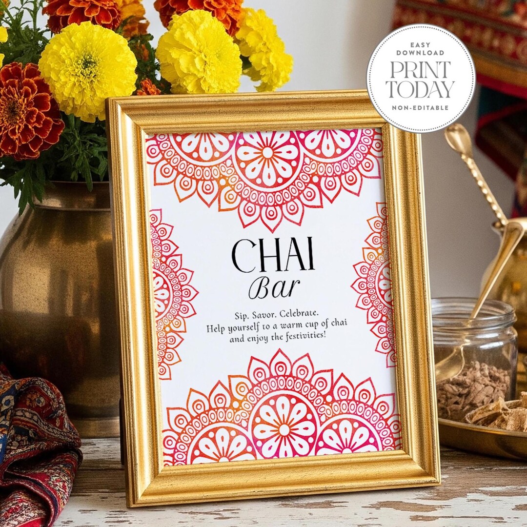 Pink Mandala Chai Bar Sign: Indian Shower Decor (printable Download ...