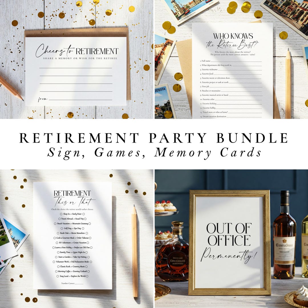 Retirement Party Bundle | Printable Decor Sign, Two Games & Keepsake ...