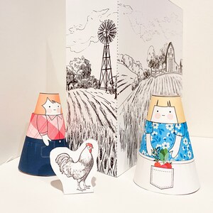 Printable Farm Girl Paper Doll Kit | Dolls, Dresses + Farm Backdrop ...