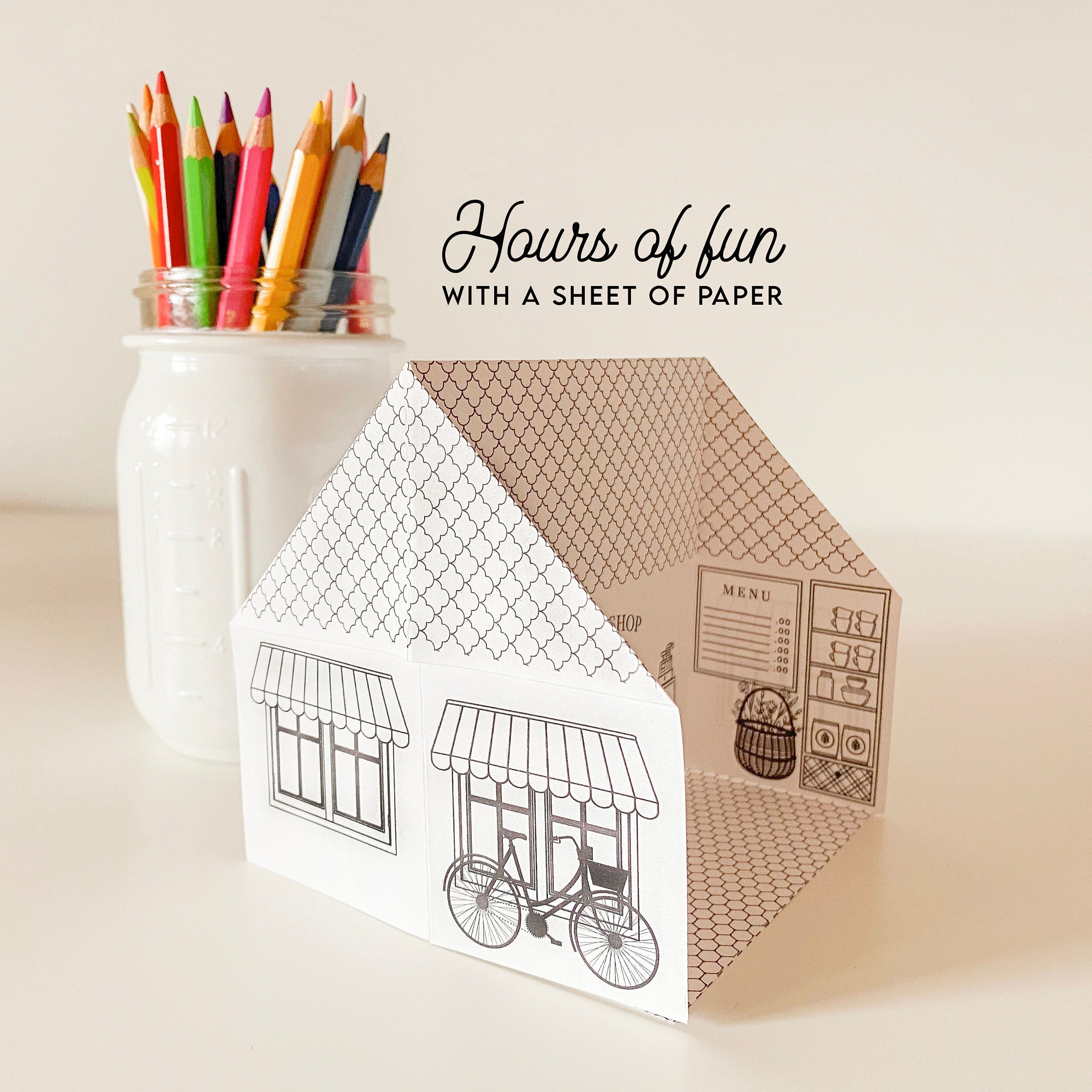 Printable Origami Paper House: Ivy Cottage Coloring Page (instant ...