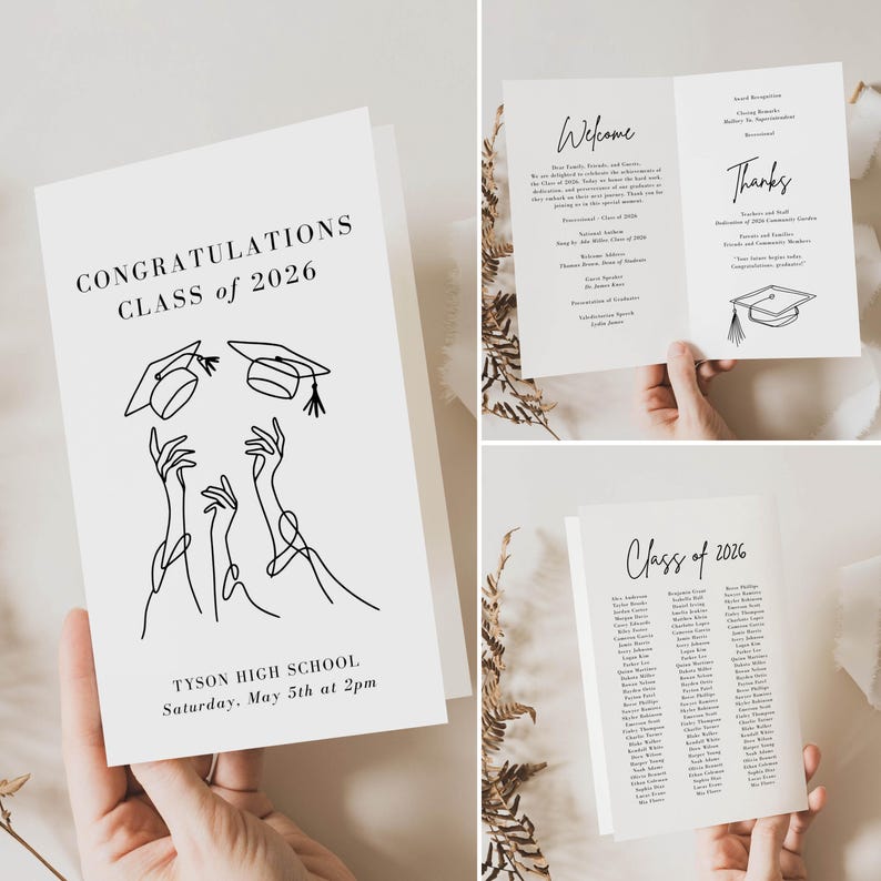 Modern High School Graduation Program Template, Canva 8.5x11 Folded ...