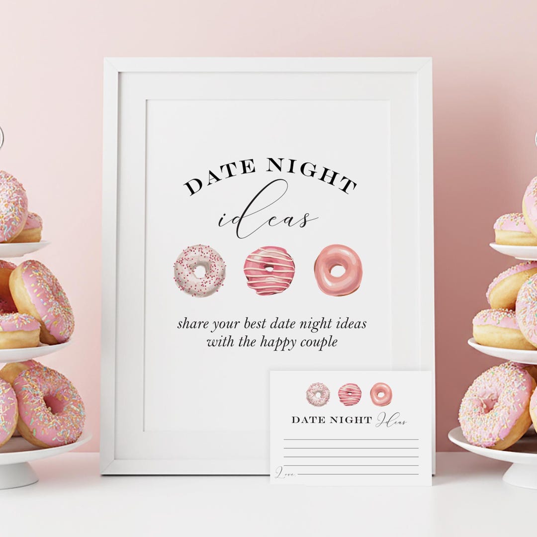 Pink Donut Bridal Shower Date Night Activity Game, Sign & Cards, Non ...