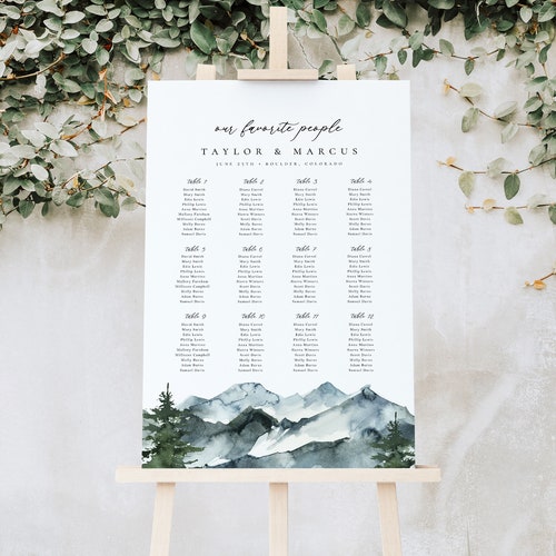 Mountain Wedding Seating Chart Template Printable Woodland - Etsy