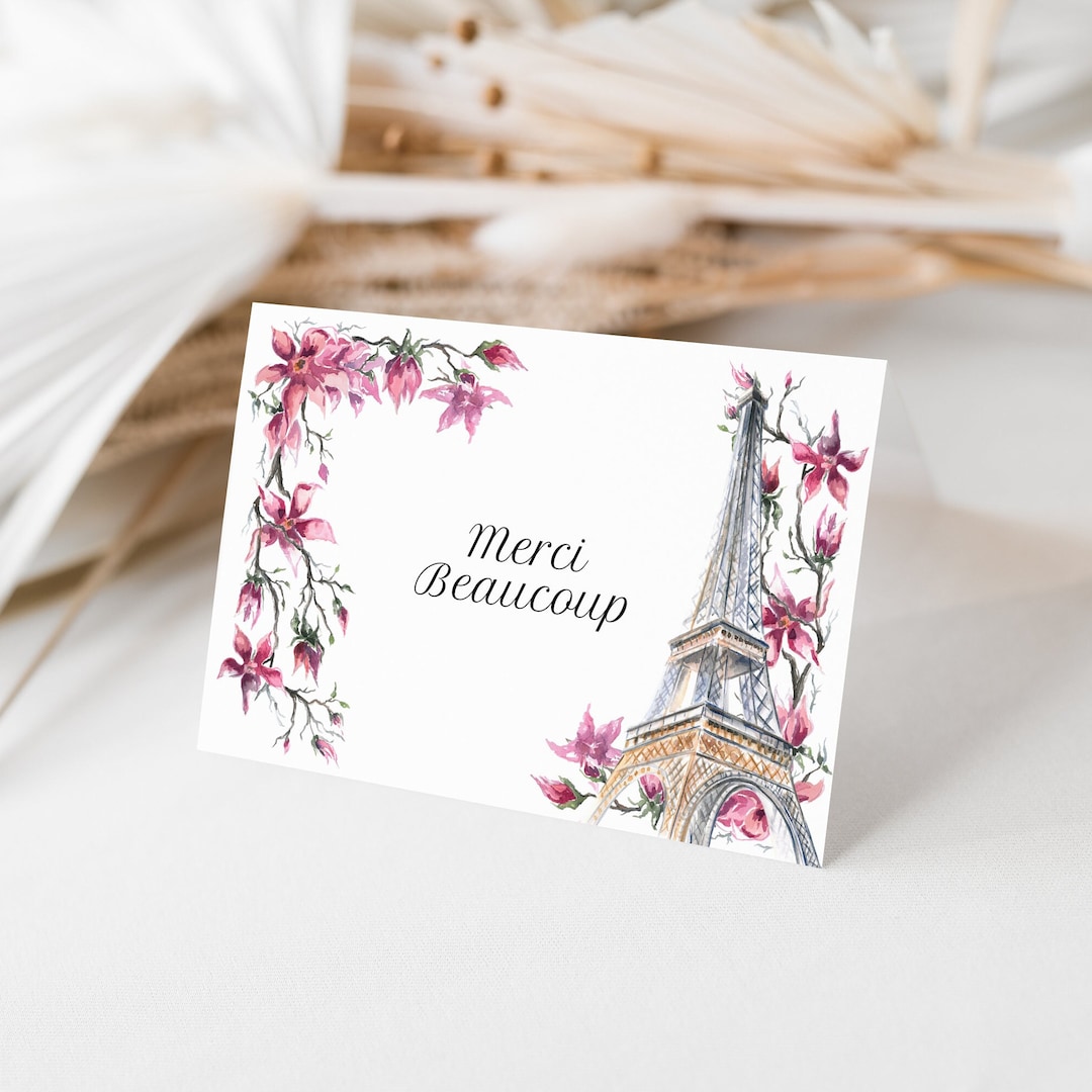 French Thank You Card, Editable Template, Blank Inside, Paris, Merci ...