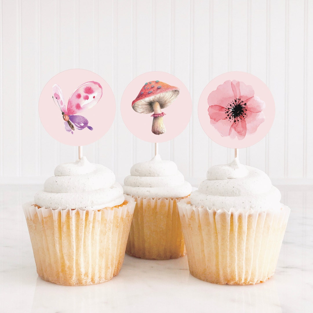 Pink Woodland DIY Cupcake Toppers, Editable Template, Butterfly ...