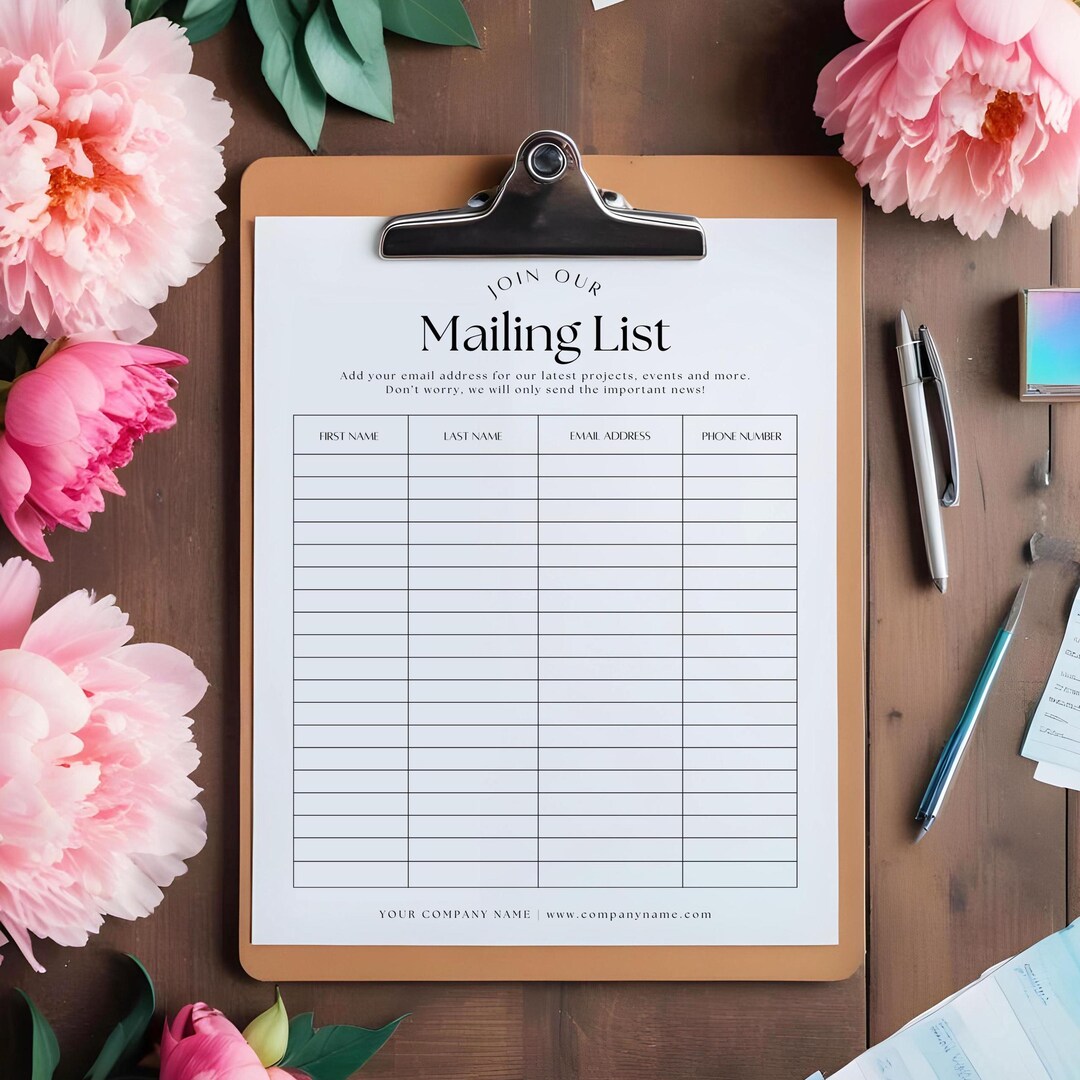 Mailing List / Newsletter Sign up Sheet, Editable Template, Small ...