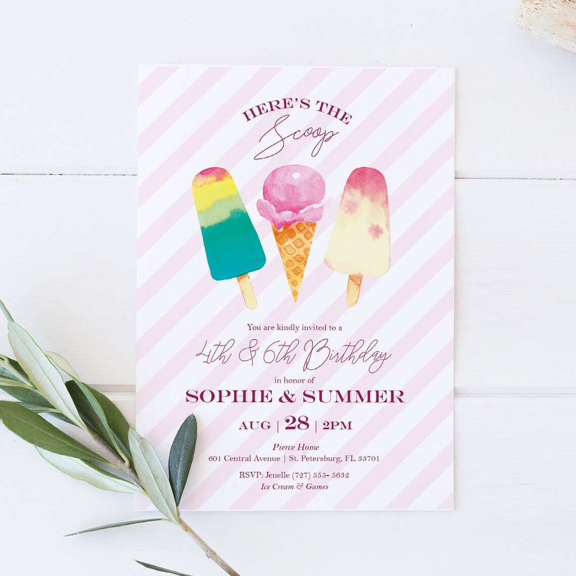 Ice Cream Party Invitation Template Summer Party Girl | Etsy