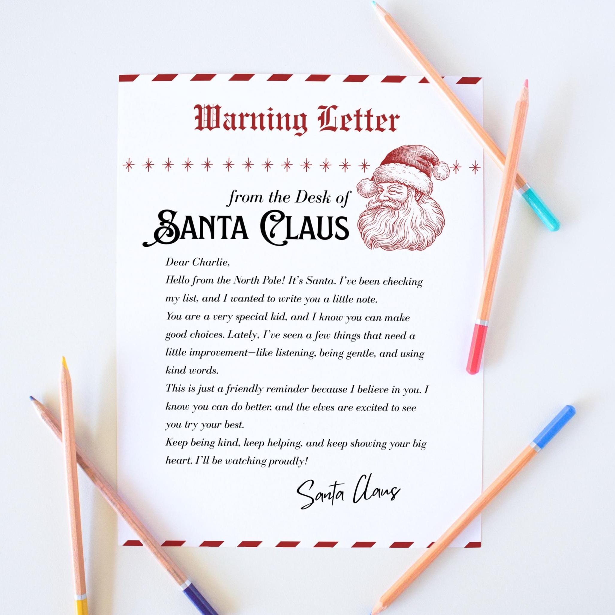 Editable Warning Letter From Santa, Official Warning Bad Behavior ...