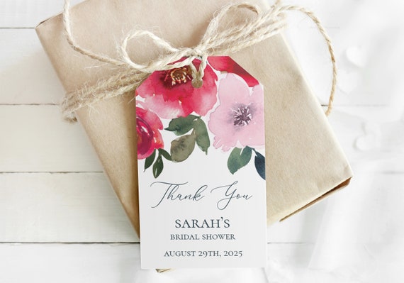 Red Rose Editable Favor Tags Floral Bridal Shower or Wedding | Etsy