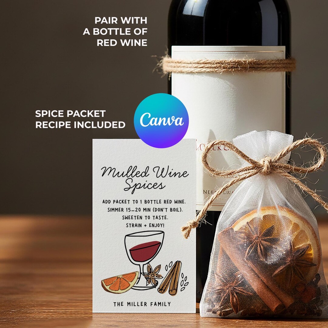Mulled Wine Spice Packet Tag, Spice Recipe Included, Whimsical Hand ...