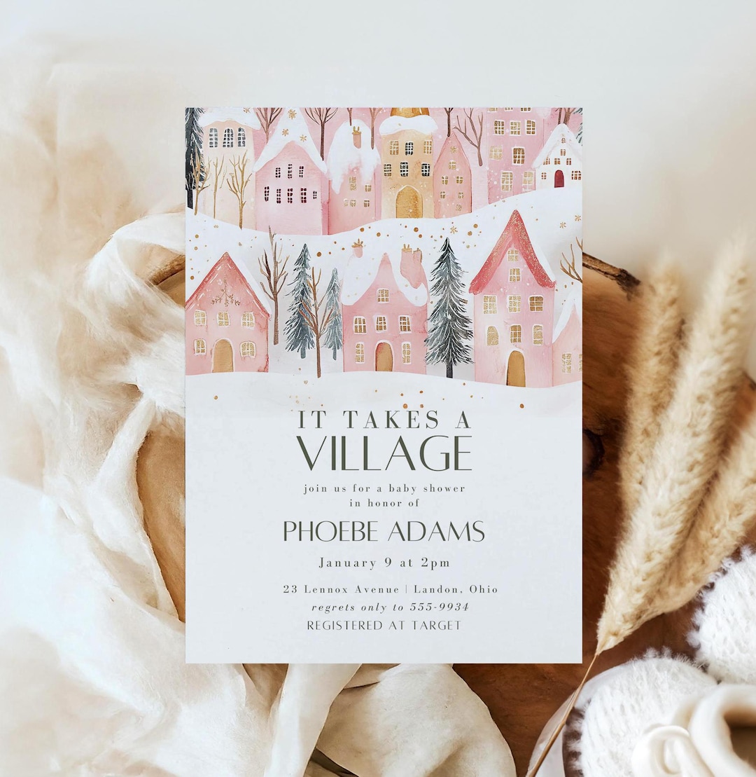 It Takes a Village Baby Shower Invitation, Editable Template, Winter ...