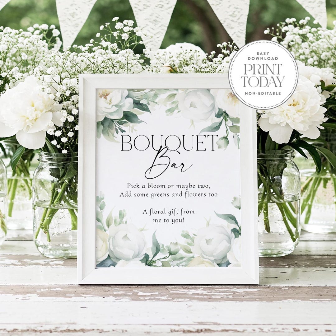 Bouquet Bar Sign, Flower Bar Printable, Floral Bridal Shower Activity ...