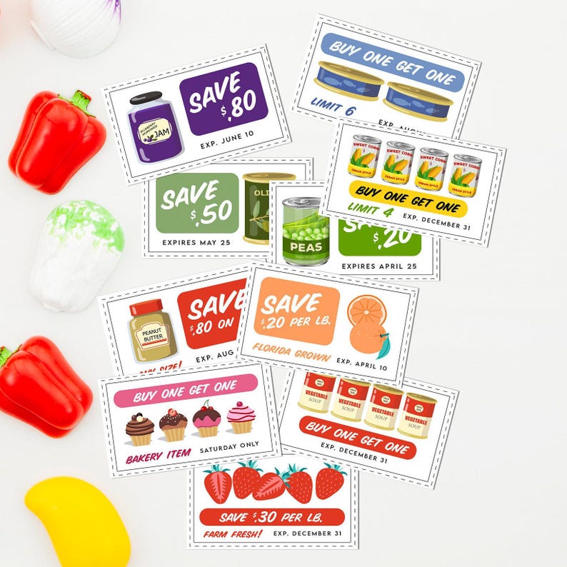 Printable Grocery Store Coupons, Dramatic Pretend Play Supermarket, 8 ...