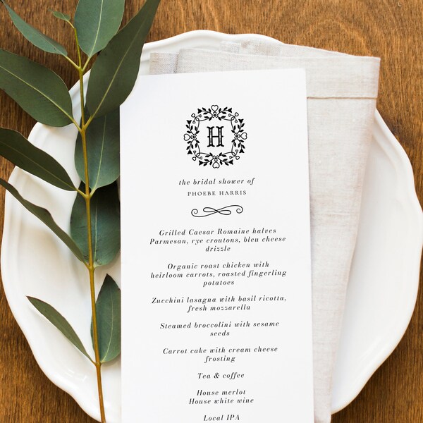 Monogram Menu - Etsy