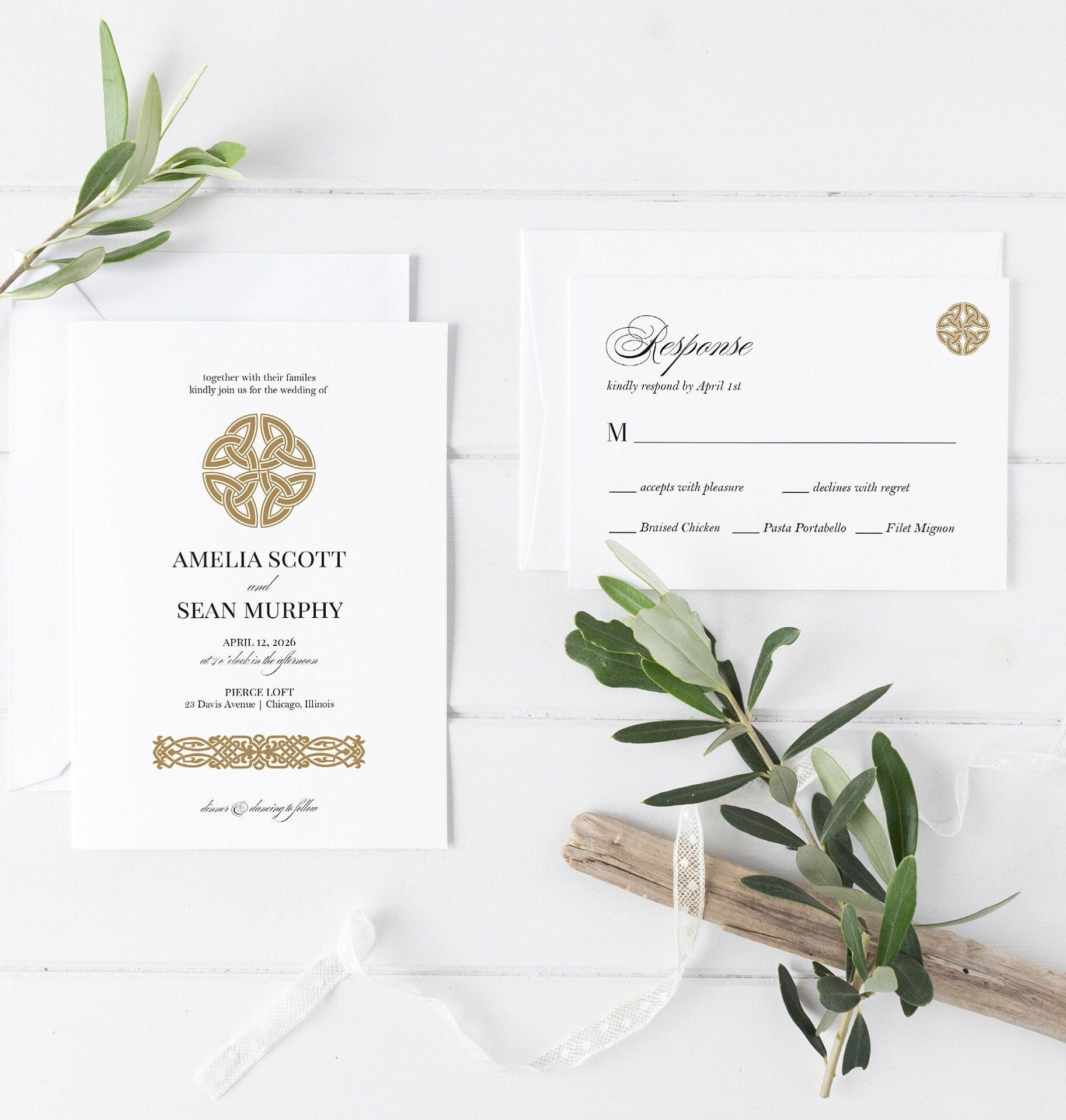 Editable Template Invitation and RSVP Card Gold Irish Wedding Irish ...