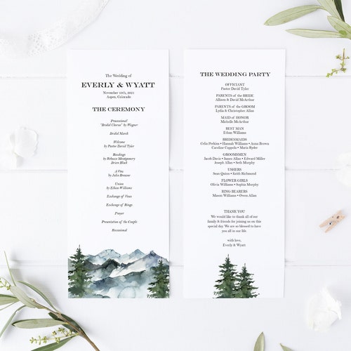EDITABLE Mountain Wedding Program Template 0018AA - Etsy