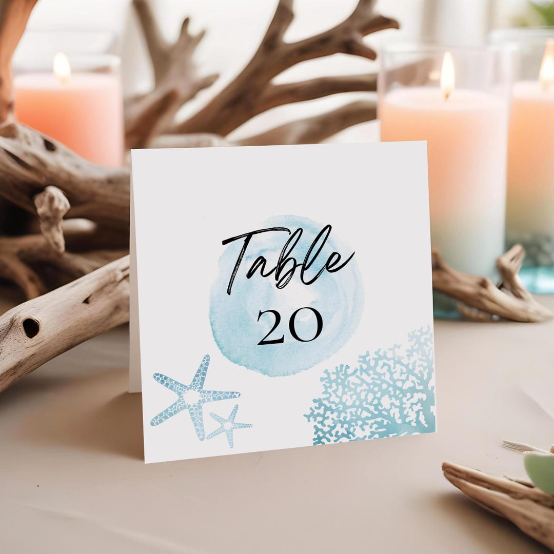 PRINTABLE Tented Table Number Cards, Tables 1-20, Beach Wedding, Gala ...
