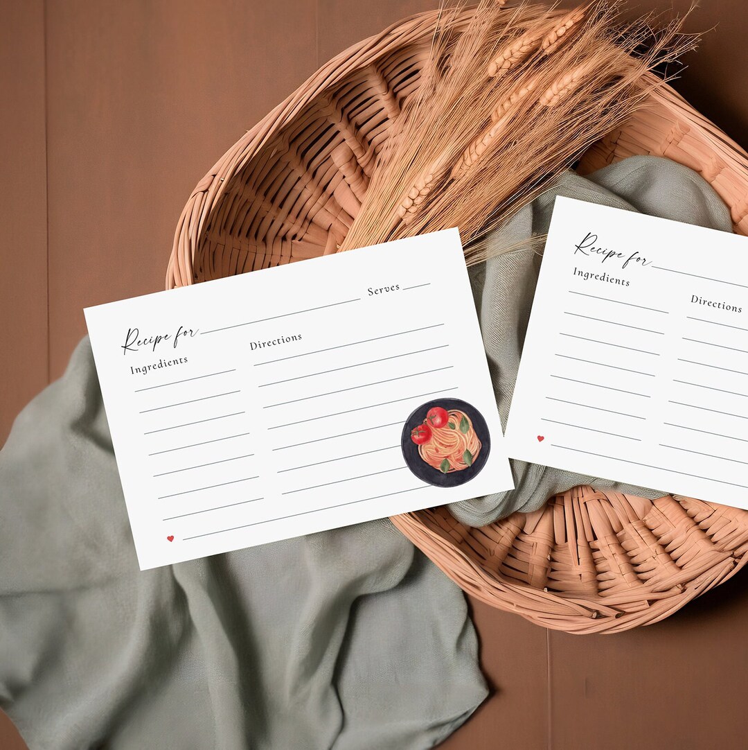 Pasta Recipe Cards, Editable Template, Italian Wedding Shower, Bridal ...